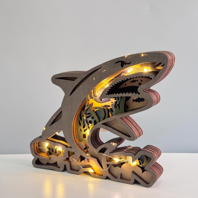 Custom 3D Shark Wooden Desk Decor With Light,wooden Shark Decor,wooden ...