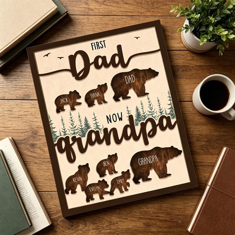 Personalized First Dad Now Grandpa Bear Sign,custom Grandkids Names ...
