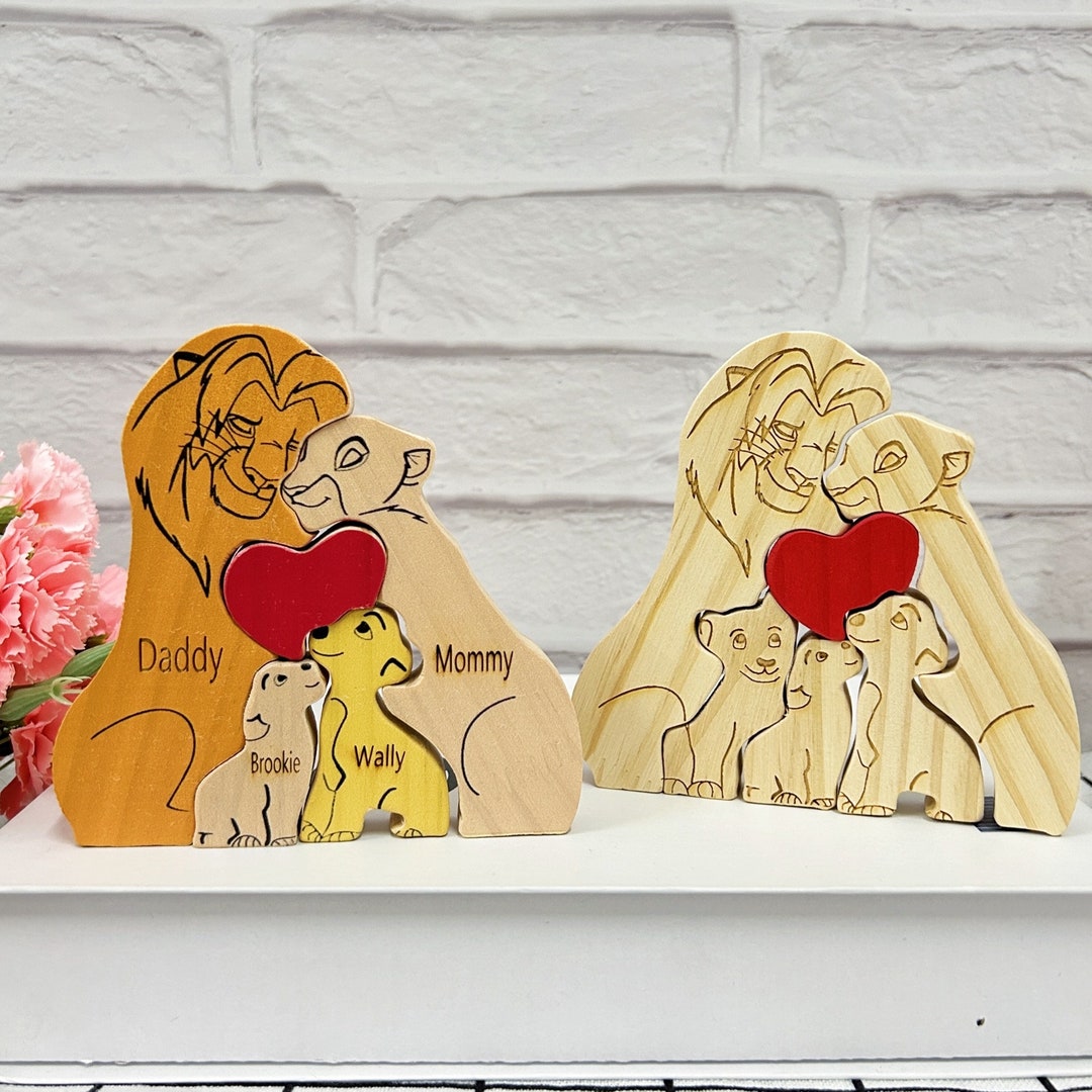 Customized Wooden Lions Puzzle for Kids-family Name Sign-wooden Jigsaw ...