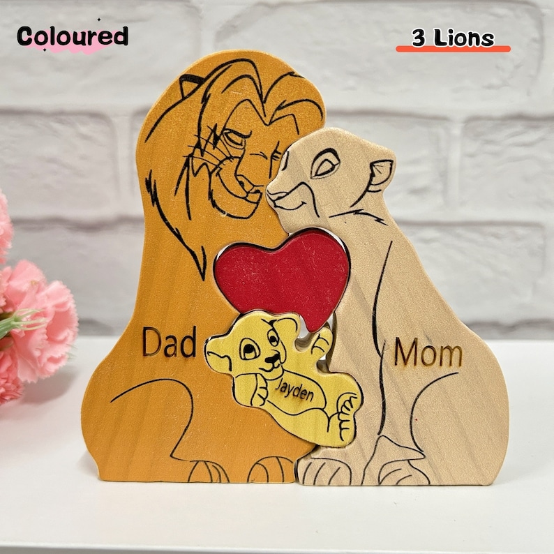 Customized Wooden Lions Puzzle for Kids-family Name Sign-wooden Jigsaw ...