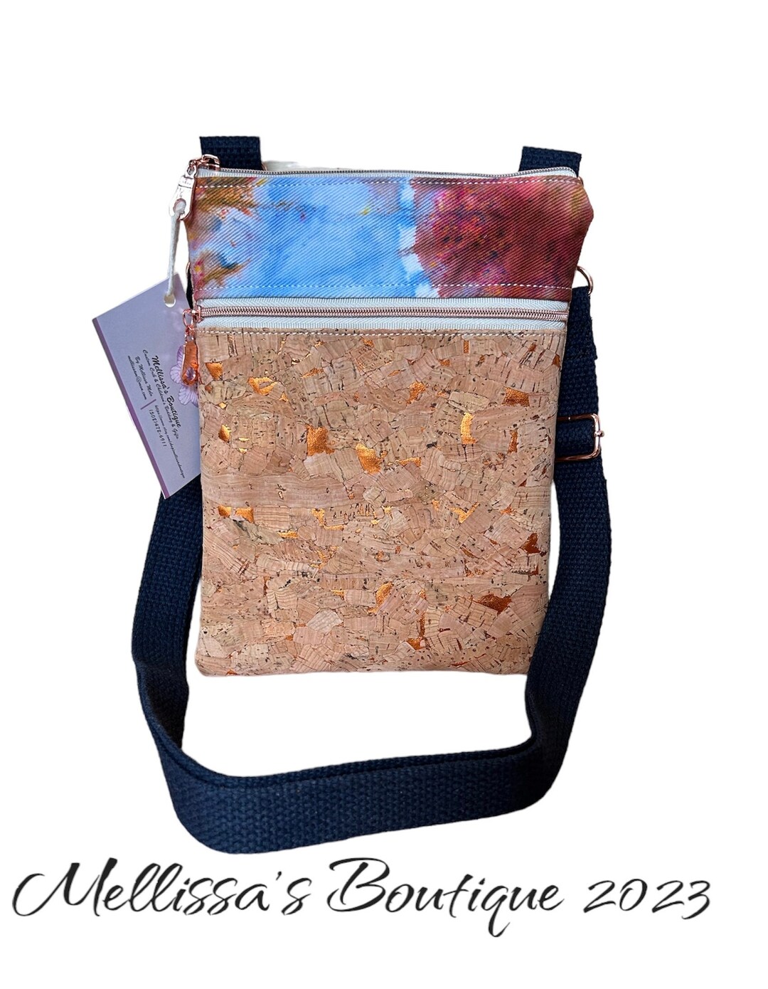 The "ava" Crossbody Bag Cork & Copper Sky Blue OOAK Tie Dye Cross Body ...