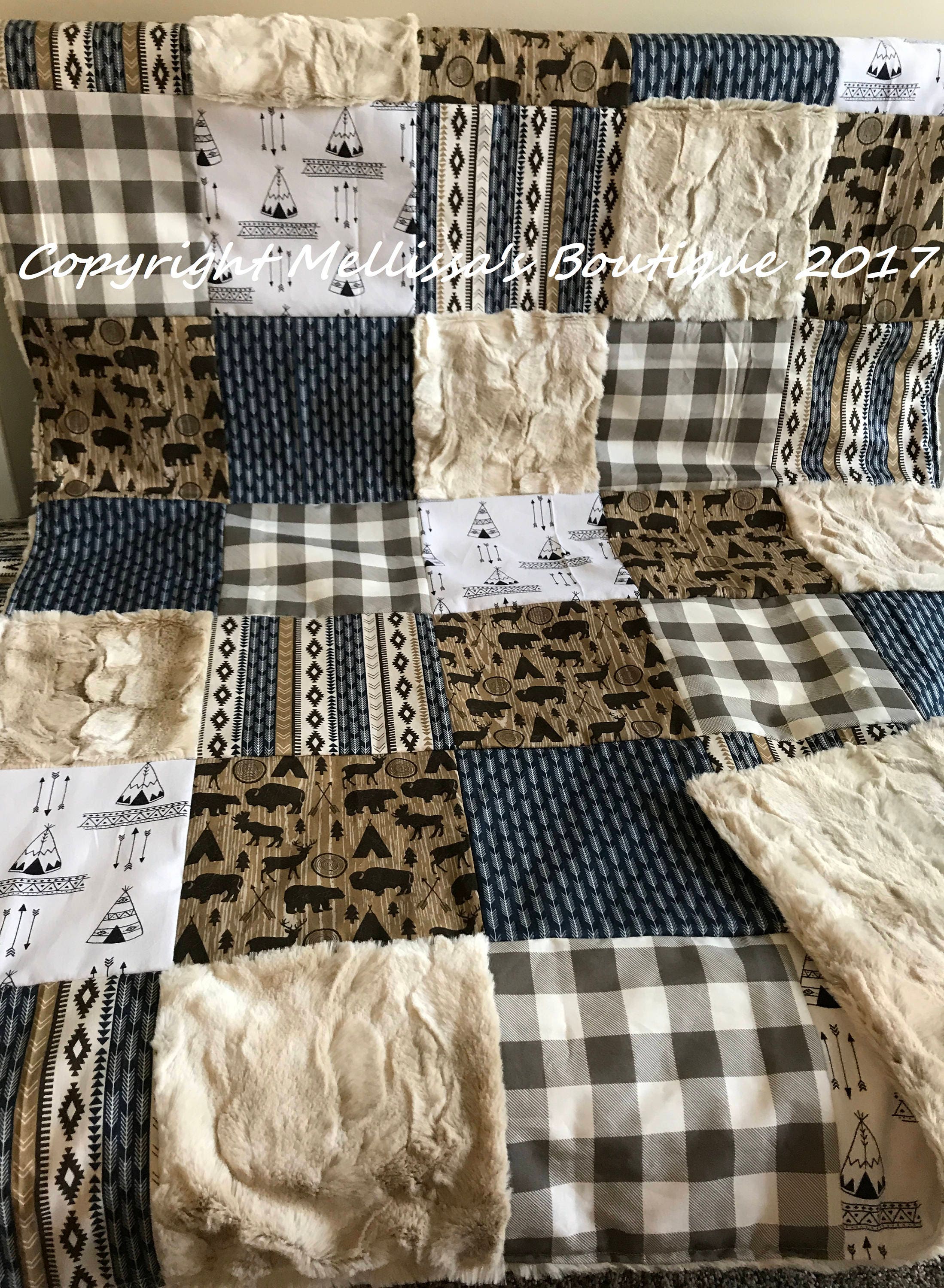 Rustic Quilt Tribal Buffalo Plaid Hide Minky Woodland Deer | Etsy