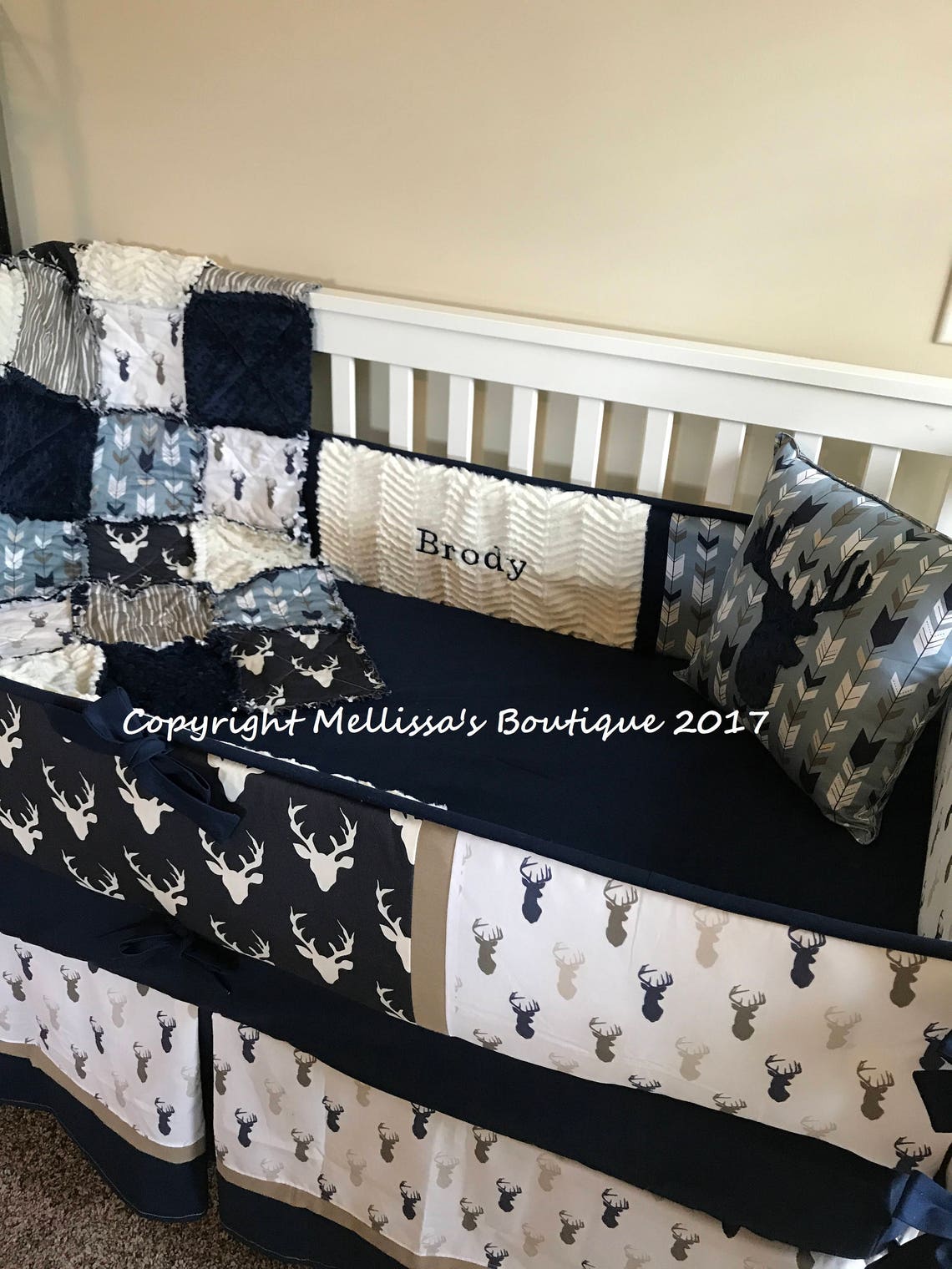 Custom Rustic Deer Fletching Arrows Navy Blue and Tan Baby Nursery 4 Pc ...