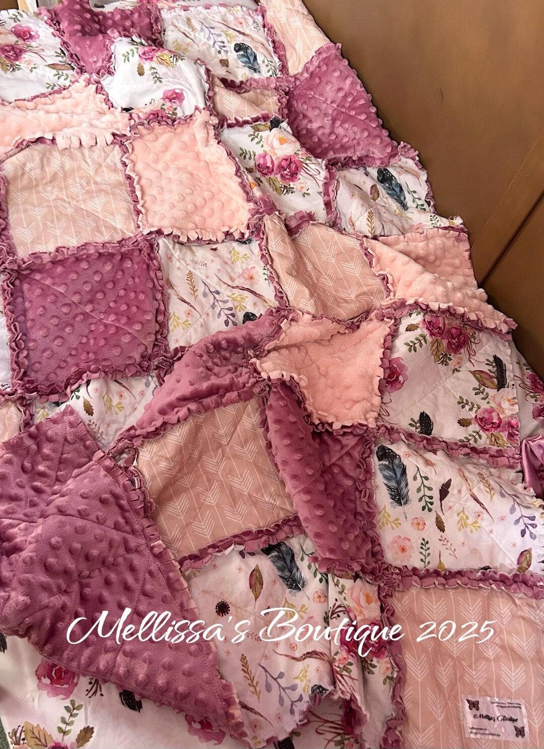 Floral Boho Hello Beautiful Rose Pink & Shell Feathers Arrows Baby Girl ...