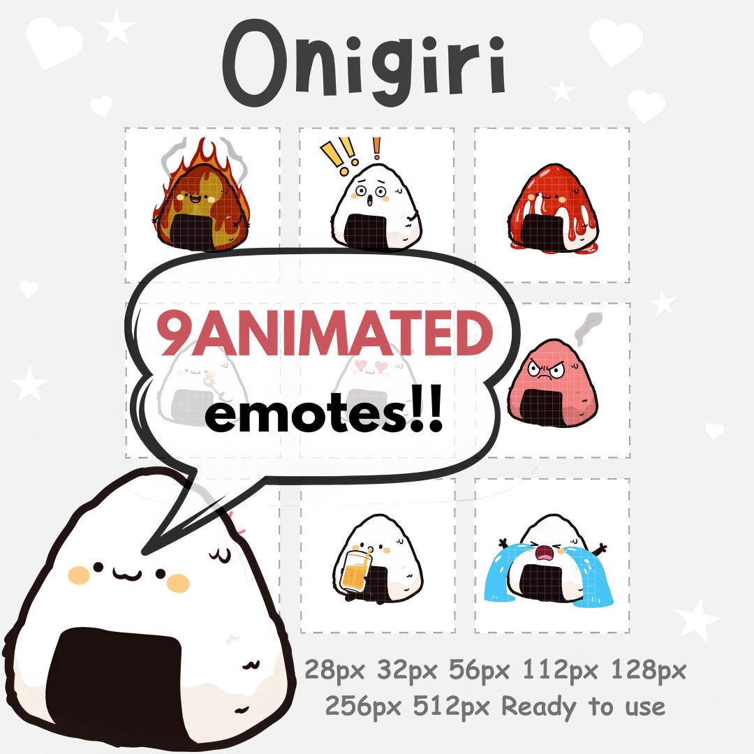 Cute Onigiri | Animated Emotes Pack | 9 Transparent Gifs in 7 Sizes ...