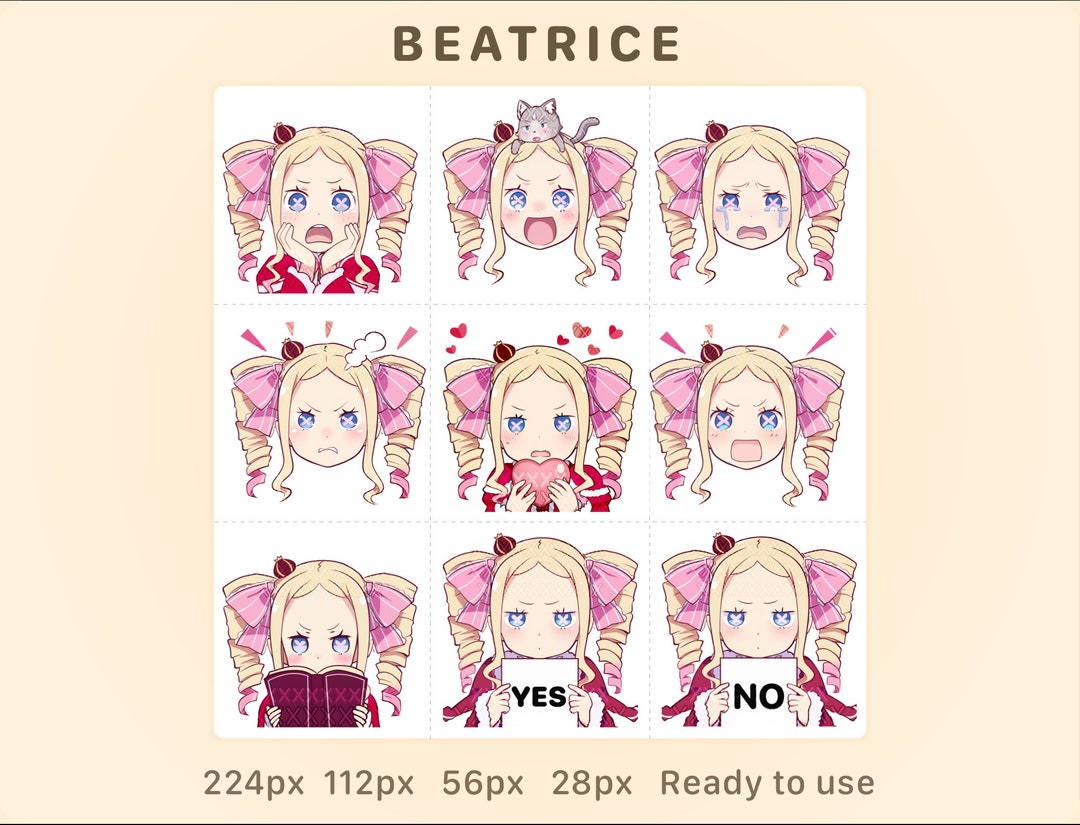 Beatrice Twitch Emotes Re:zero P2P Emotes Discord Emojis - Etsy