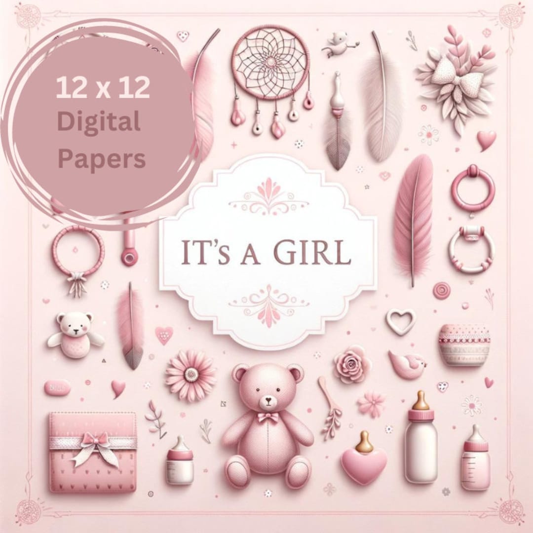 Boho Baby Girl Digital Papers | 12 Unique Designs, Digital Scrapbooking ...