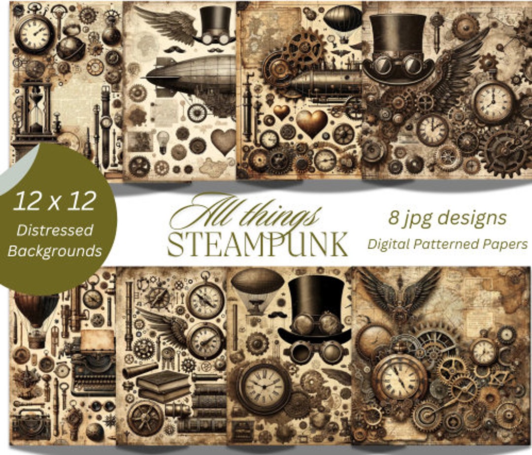 Vintage Steampunk Digital Paper Pack | 12x12 Scrapbook Backgrounds | 8 ...