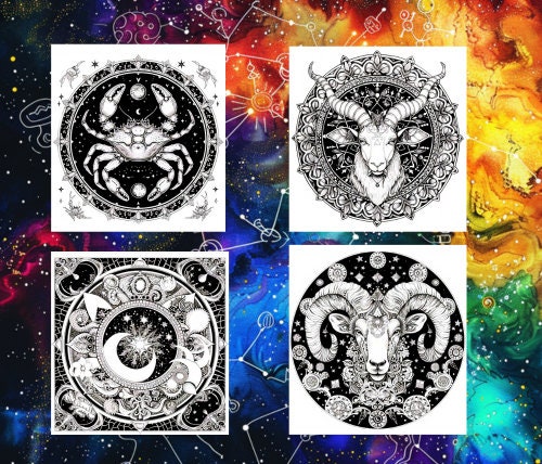 Zodiac Mandala Colouring Pages | Set of 12 A4 Printable Zodiac Sign ...