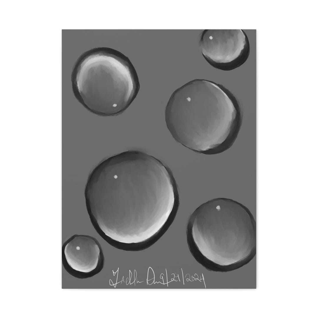 Canvas Wall Art, Grey Water Drops Painting on Stretched Matte Canvas ...