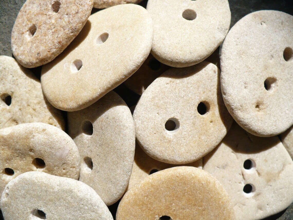 STONE BUTTONS...5 Sweet Hand Drilled Beach Stonesearthly | Etsy