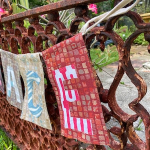 PEACE BANNER Upcycled Fabric Flags Yard Art Woodland Garden Cottage ...