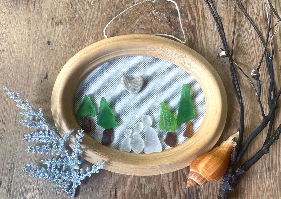 SEA GLASS Art | Oval Collage Frame With Beach Found Sea Glass, Small ...