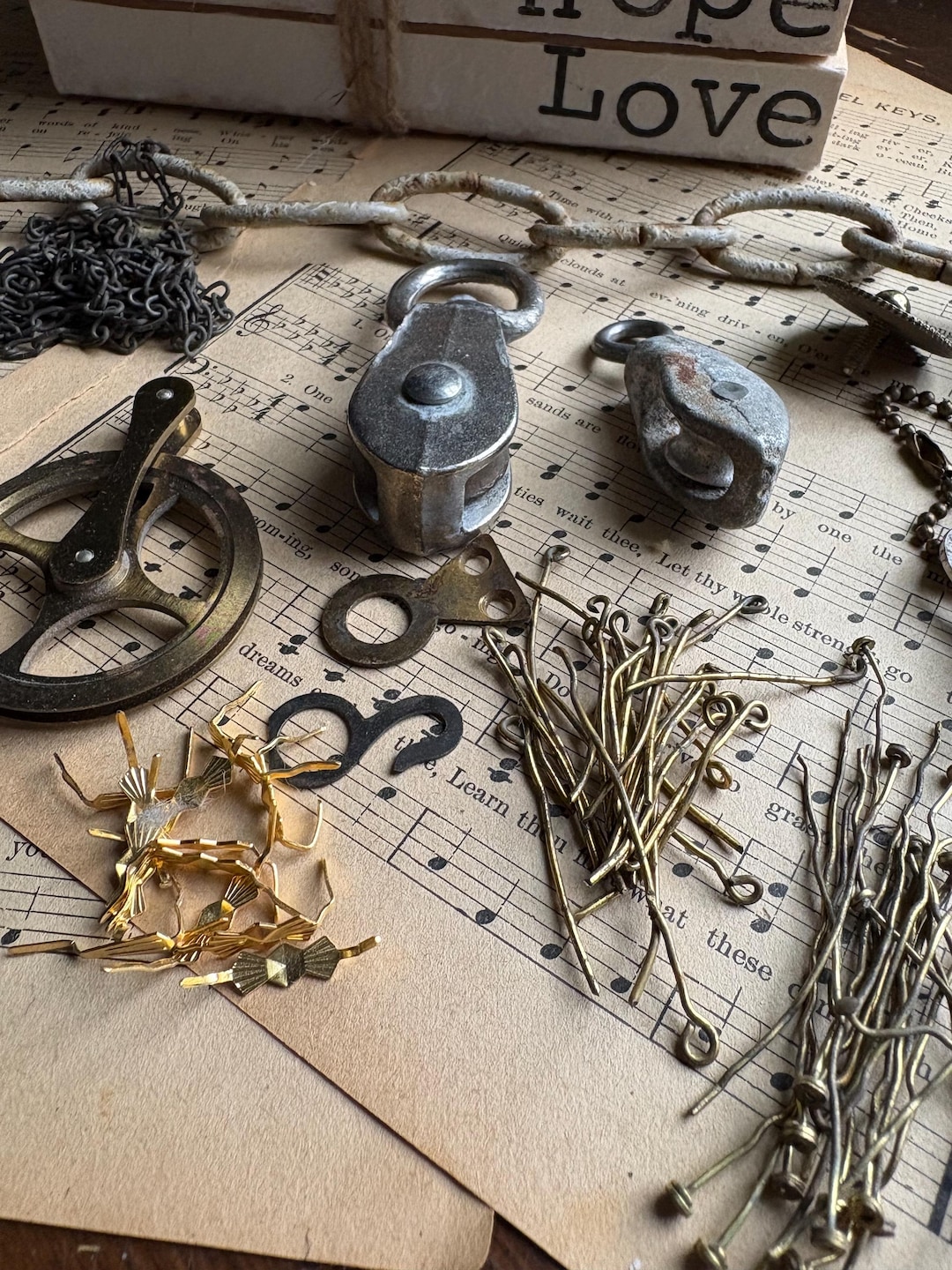 STEAMPUNK Supply | Vintage Brass Pulley Clock Chain,small Keys, Pins ...