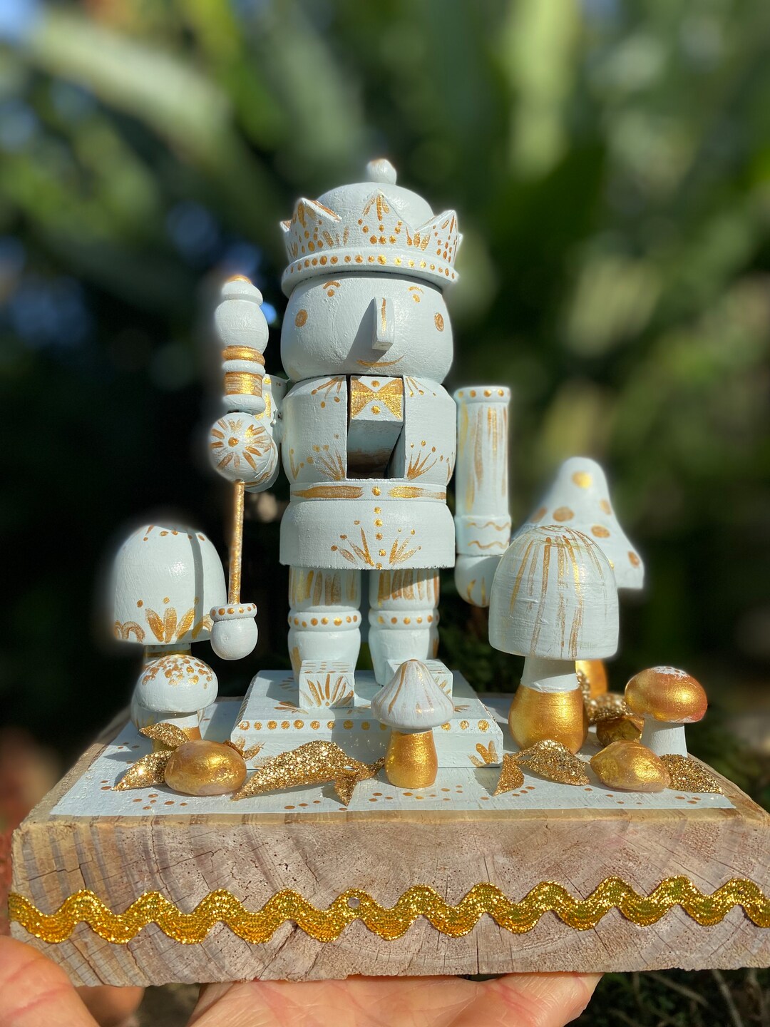 PAINTED Nutcracker Display Handmade Wood Mushrooms Blue - Etsy