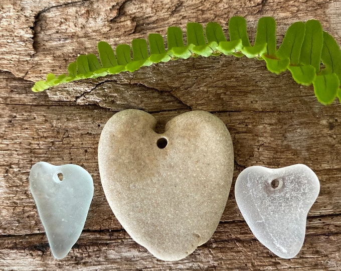 BEACH HEART 3 Natural Top Drilled Stone, Sea Glass Organic Love Rock ...