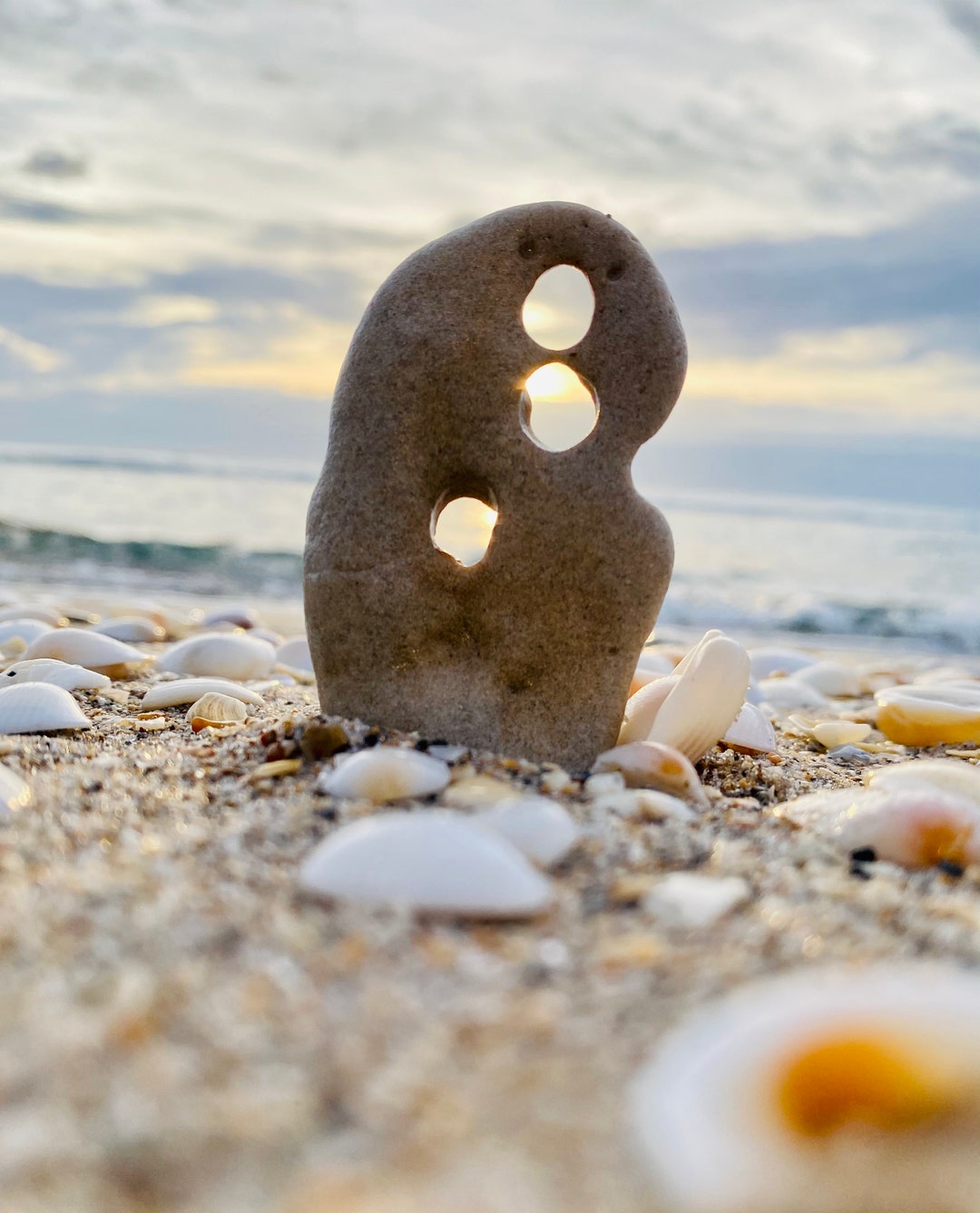 12 BEACH STONES With Natural Holes Hag Rock Pendants Organic Beads Luck ...