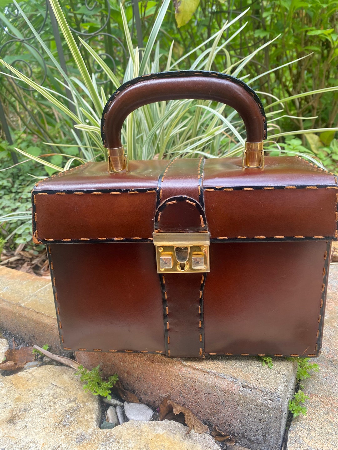 VINTAGE PURSE Box Style Leather Handbag Top Handle Saks Fifth Ave,two ...