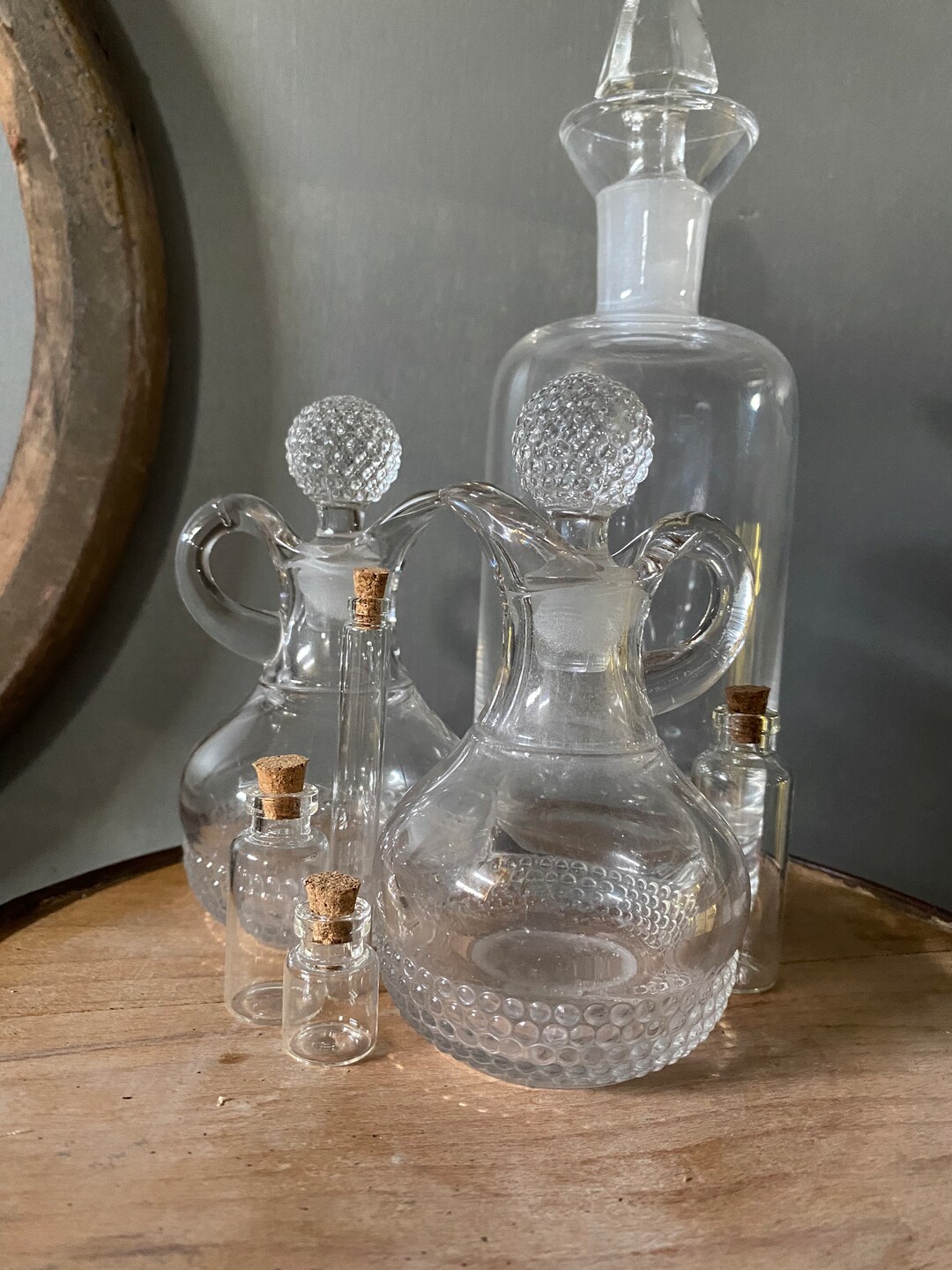 VINTAGE Glass Display | Cruets Bottles Vials With Stopper,bath Product ...