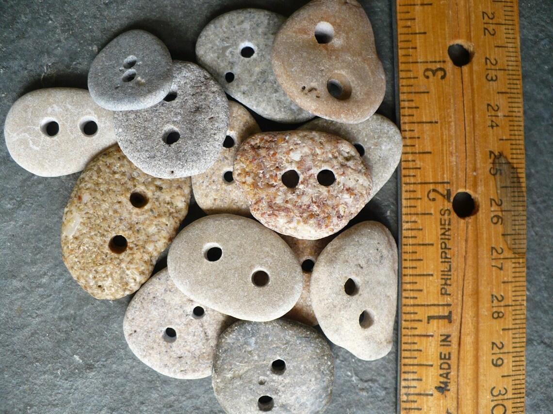 STONE BUTTONS...5 Sweet Hand Drilled Beach Stones,earthly Organic ...