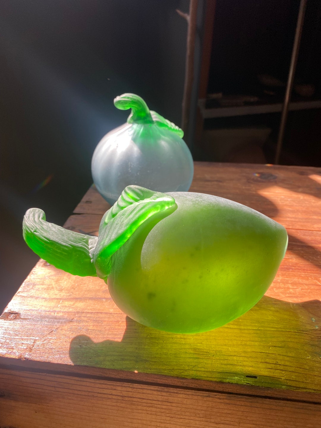 GLASS Fruit Vegetable Art | 2 Blown Glasswork Sculpture 4” Blue Citrus ...