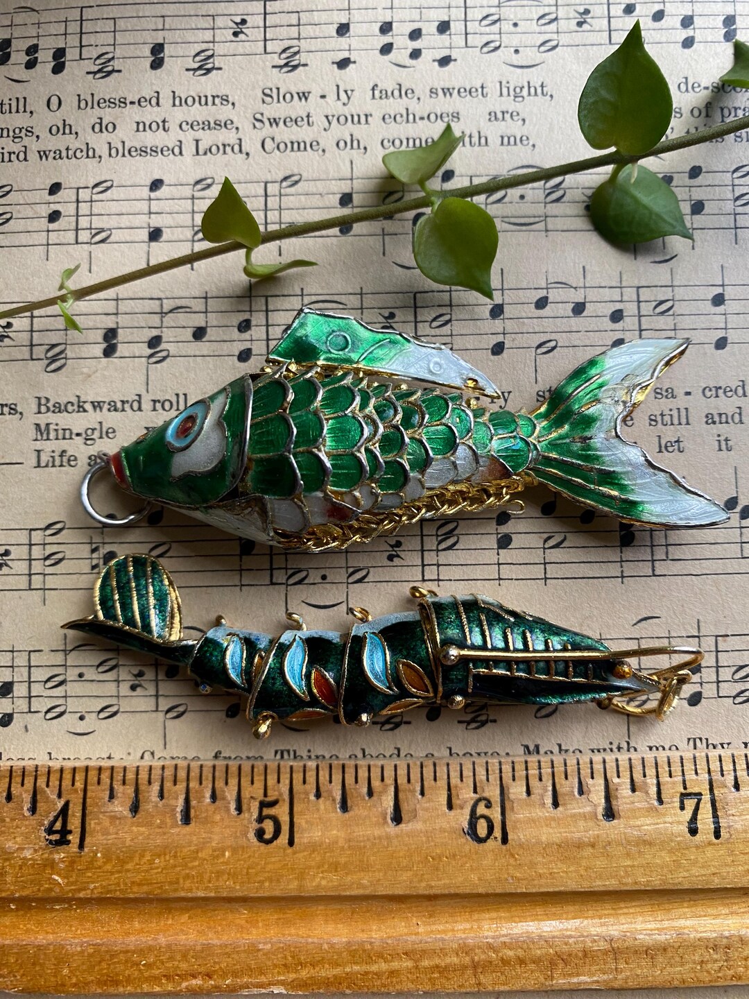 VINTAGE Enamel Pendant |articulated Fish Necklace Focal Bead,colorful ...