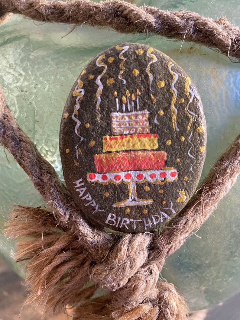 Happy Birthday STONE Artpainting on Rockbeach Pebblehome - Etsy