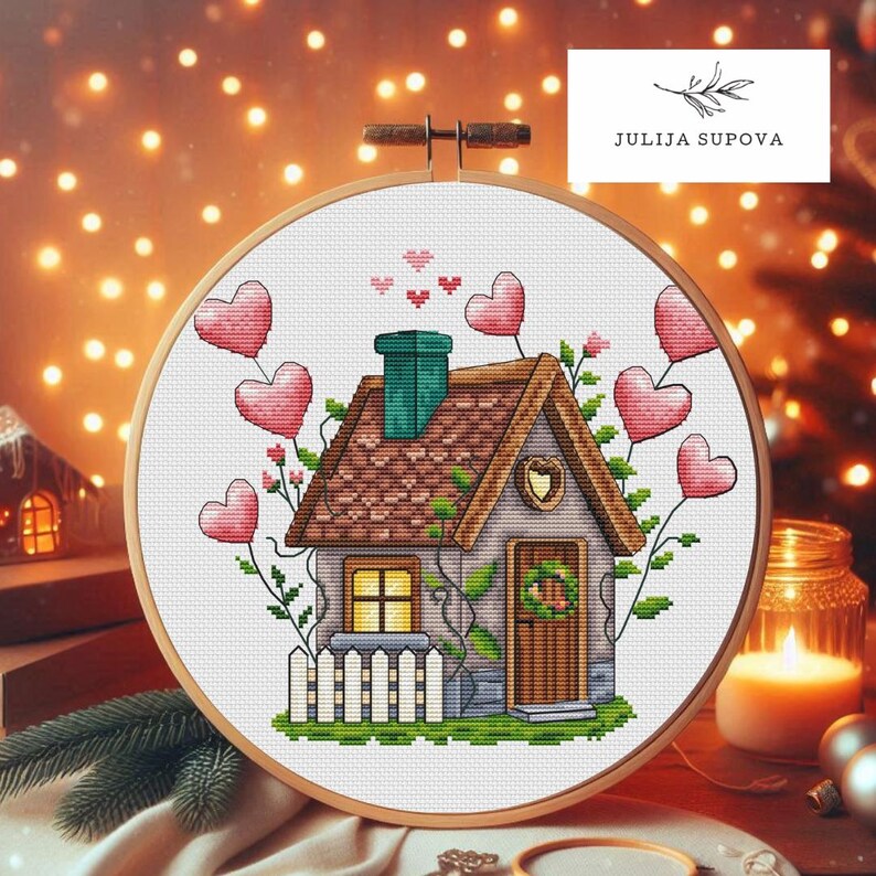 Valentine's Day House Cross Stitch Pattern, Love Ornaments (digital ...