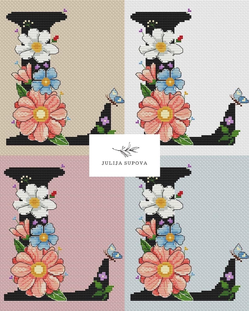 Personalized Letter L Cross Stitch Pattern Floral Embroidery Design ...