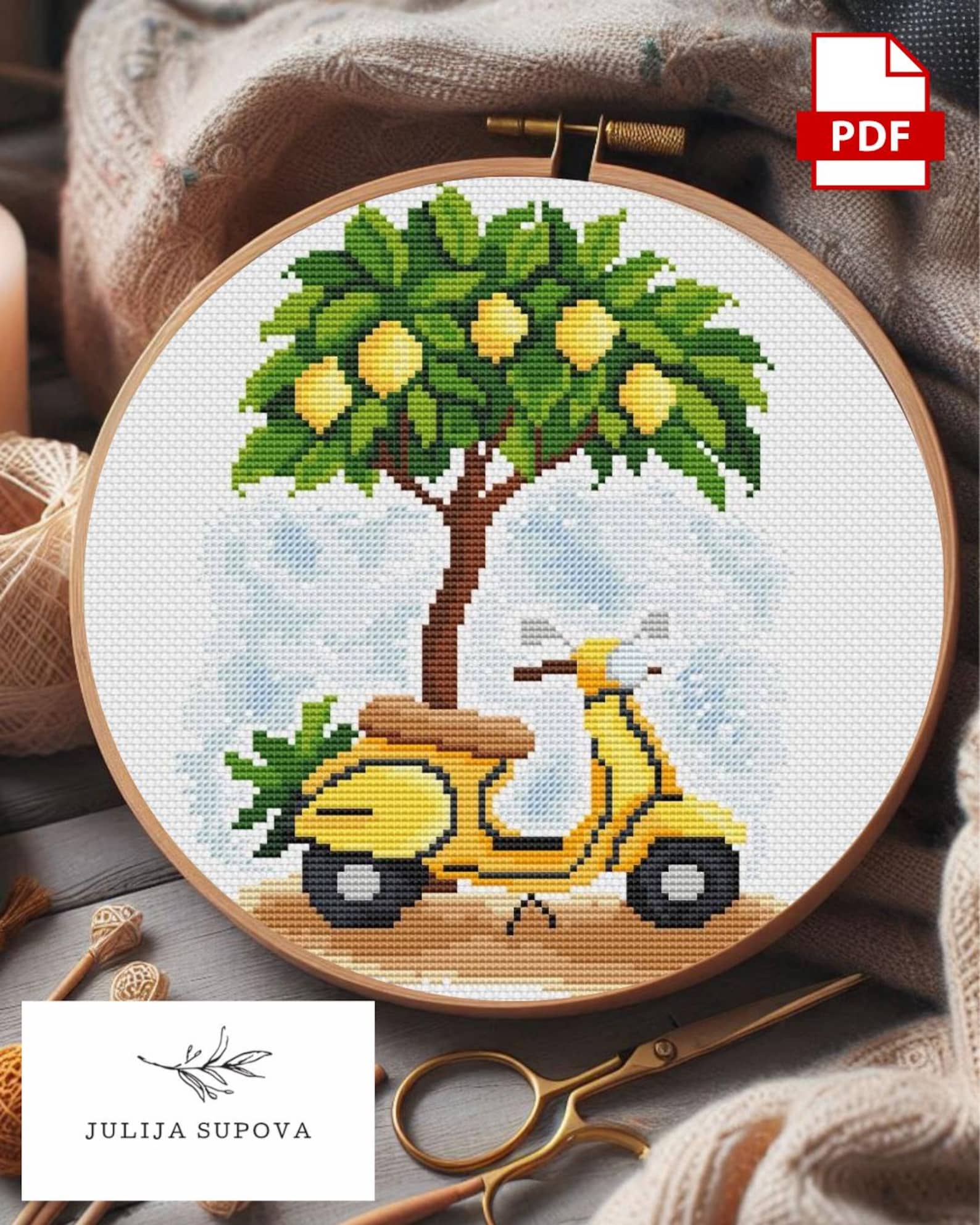 Lemon Tree Cross Stitch Pattern PDF Scooter Embroidery Point De Croix ...
