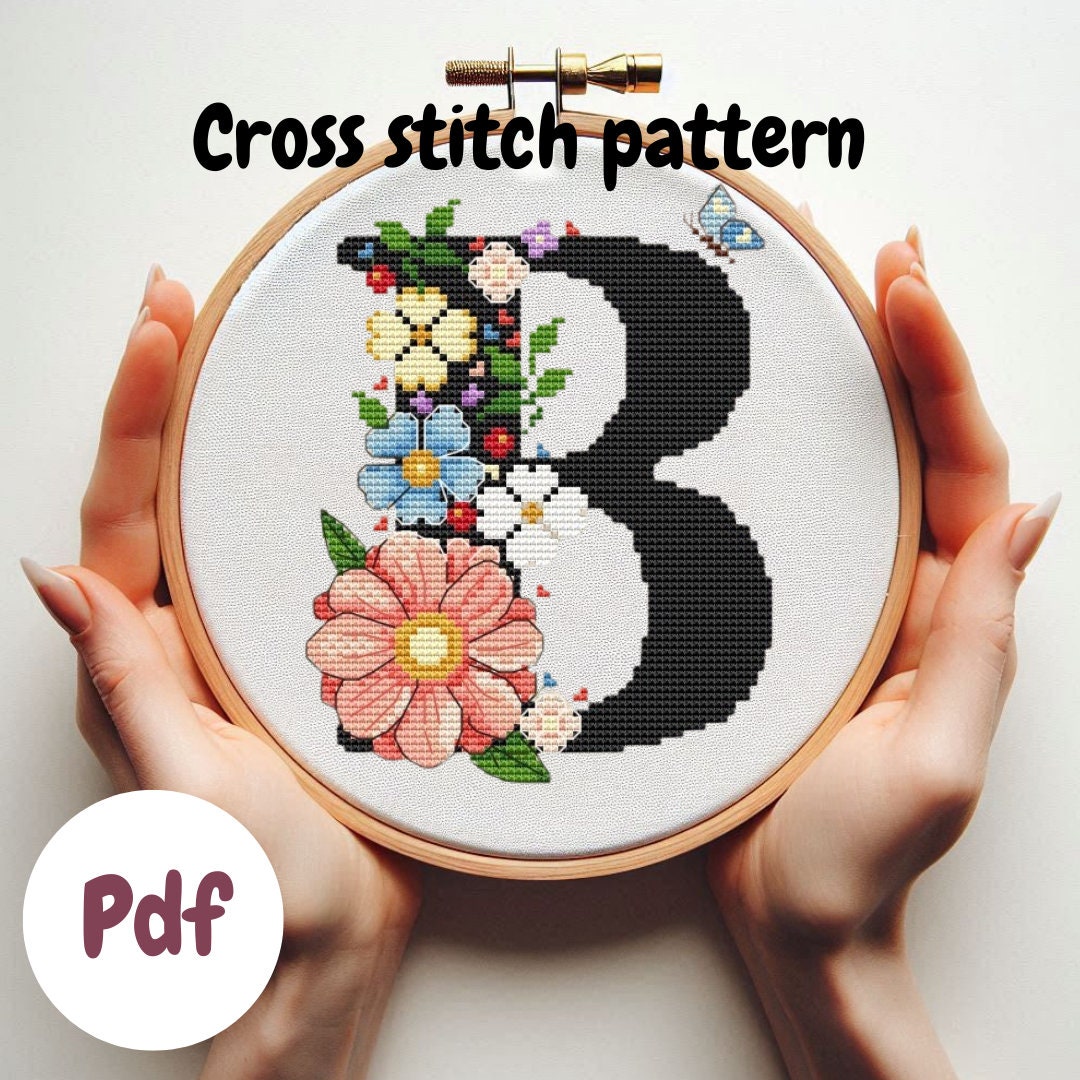 Personalized Letter B Cross Stitch Pattern Floral Embroidery Design ...