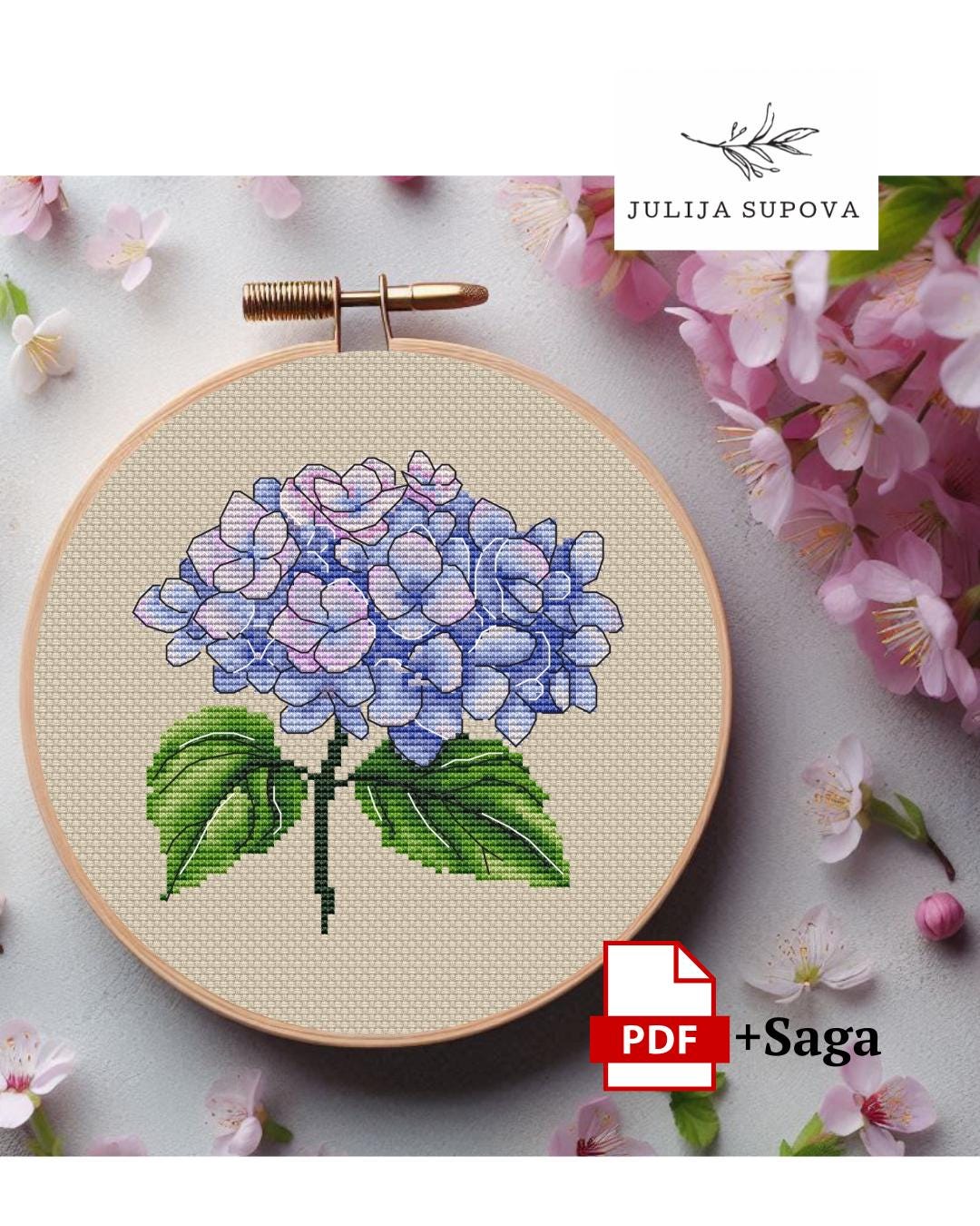 Hydrangea Cross Stitch Pattern Floral Modern Embroidery Flower Chart ...