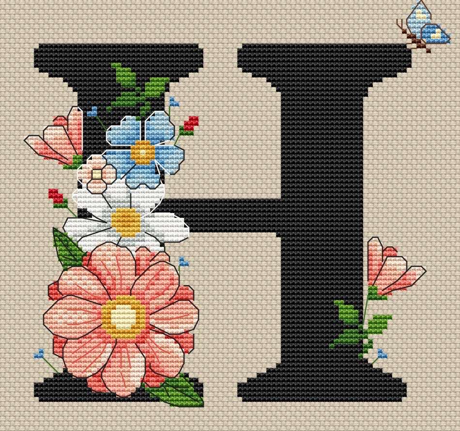 Personalized Letter H Cross Stitch Pattern Floral Embroidery Design ...