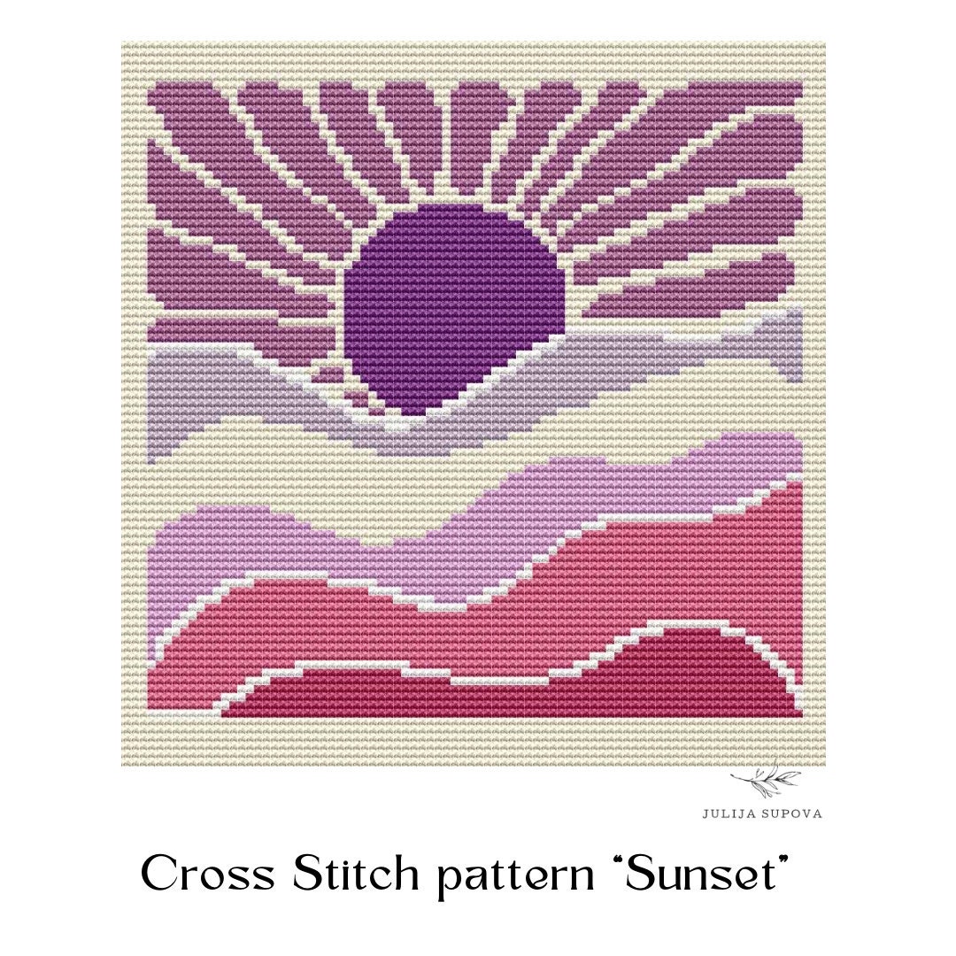 Sunset Cross Stitch Pattern Modern Embroidery Design Nature Chart Funny ...