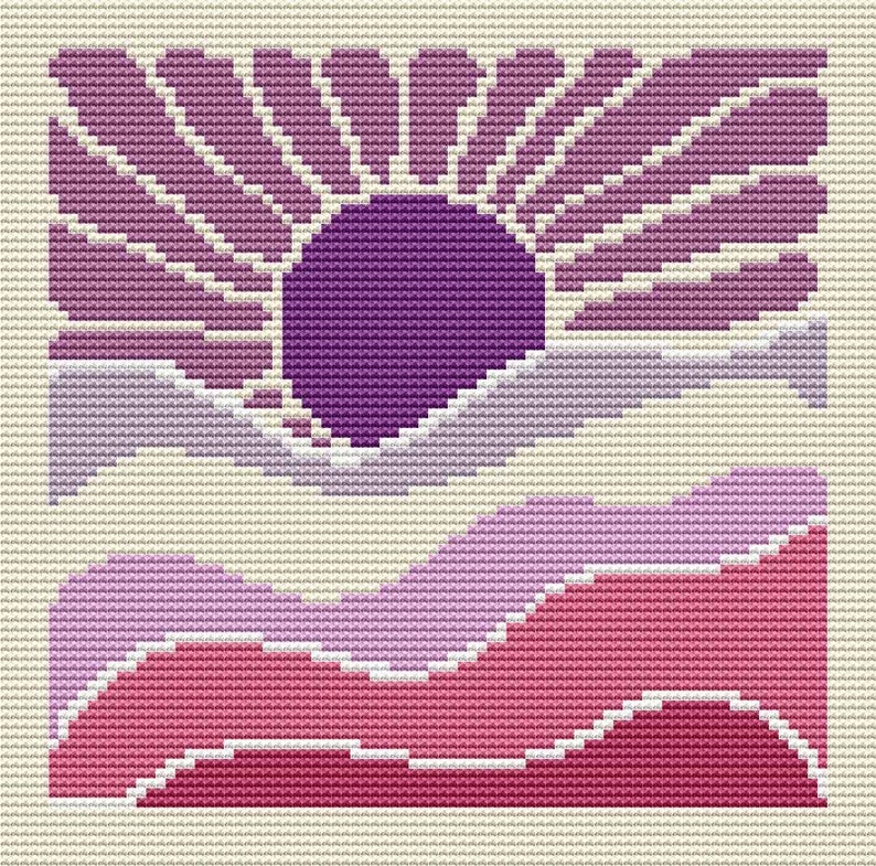 Sunset Cross Stitch Pattern Modern Embroidery Design Nature Chart Funny ...