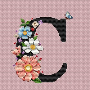 Personalized Letter C Cross Stitch Pattern Floral Embroidery Design ...