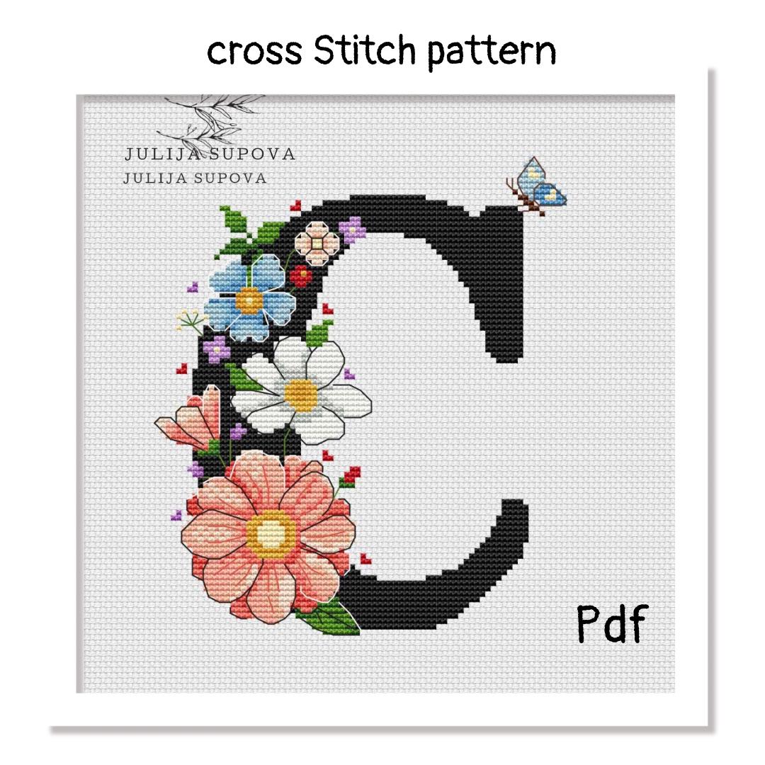 Personalized Letter C Cross Stitch Pattern Floral Embroidery Design ...