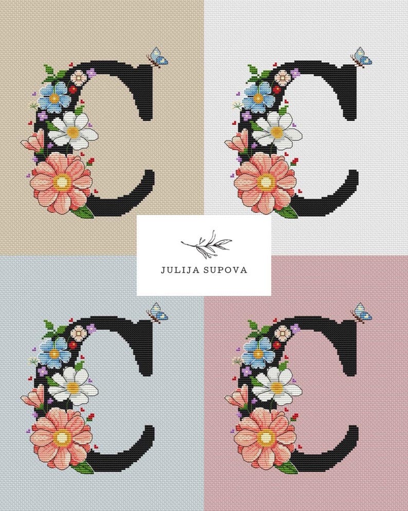 Personalized Letter C Cross Stitch Pattern Floral Embroidery Design ...