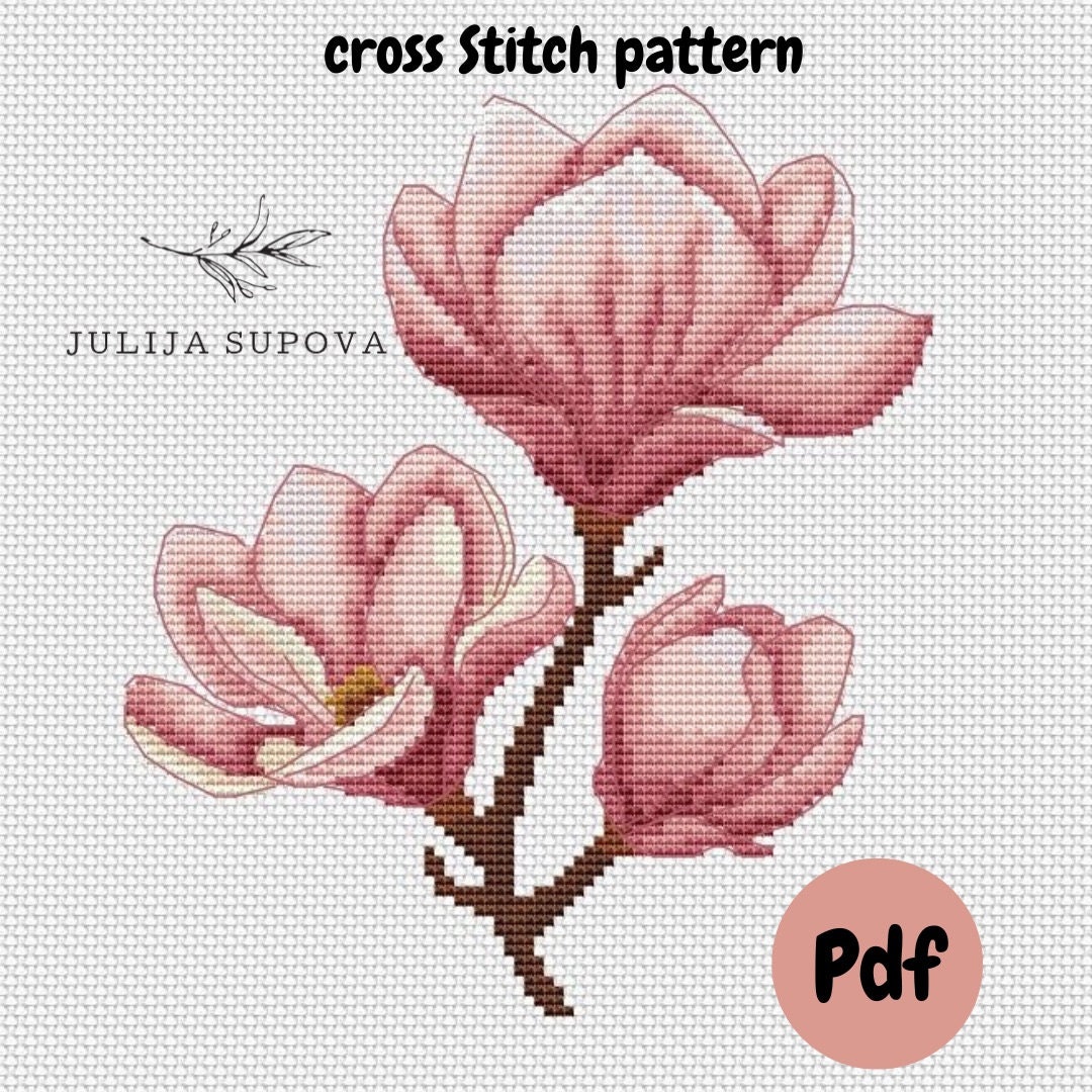 Magnolia Cross Stitch Pattern Modern Embroidery Design Floral Chart ...