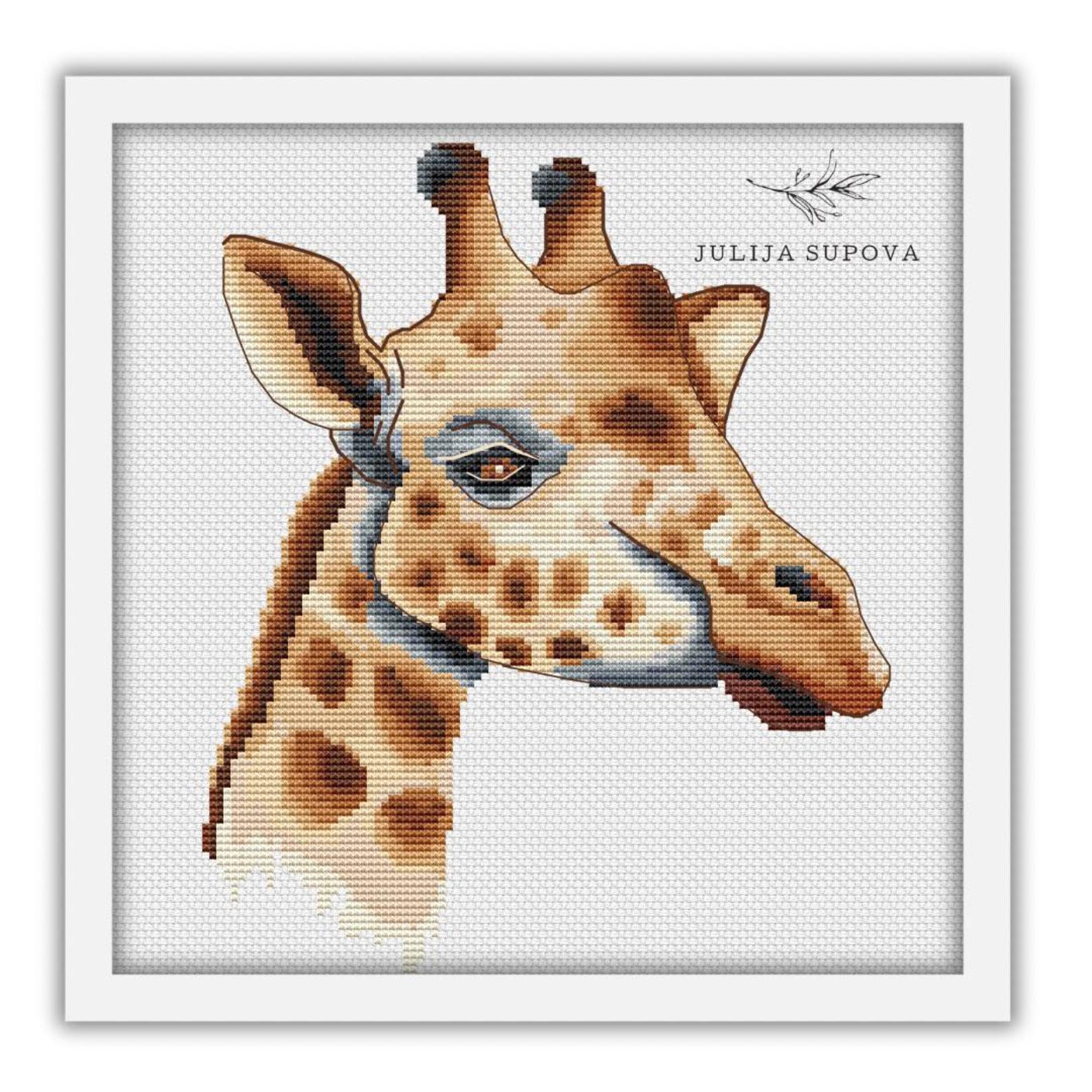 Giraffe Cross Stitch Pattern Needlepoint Canvas Safari Animals Funny ...