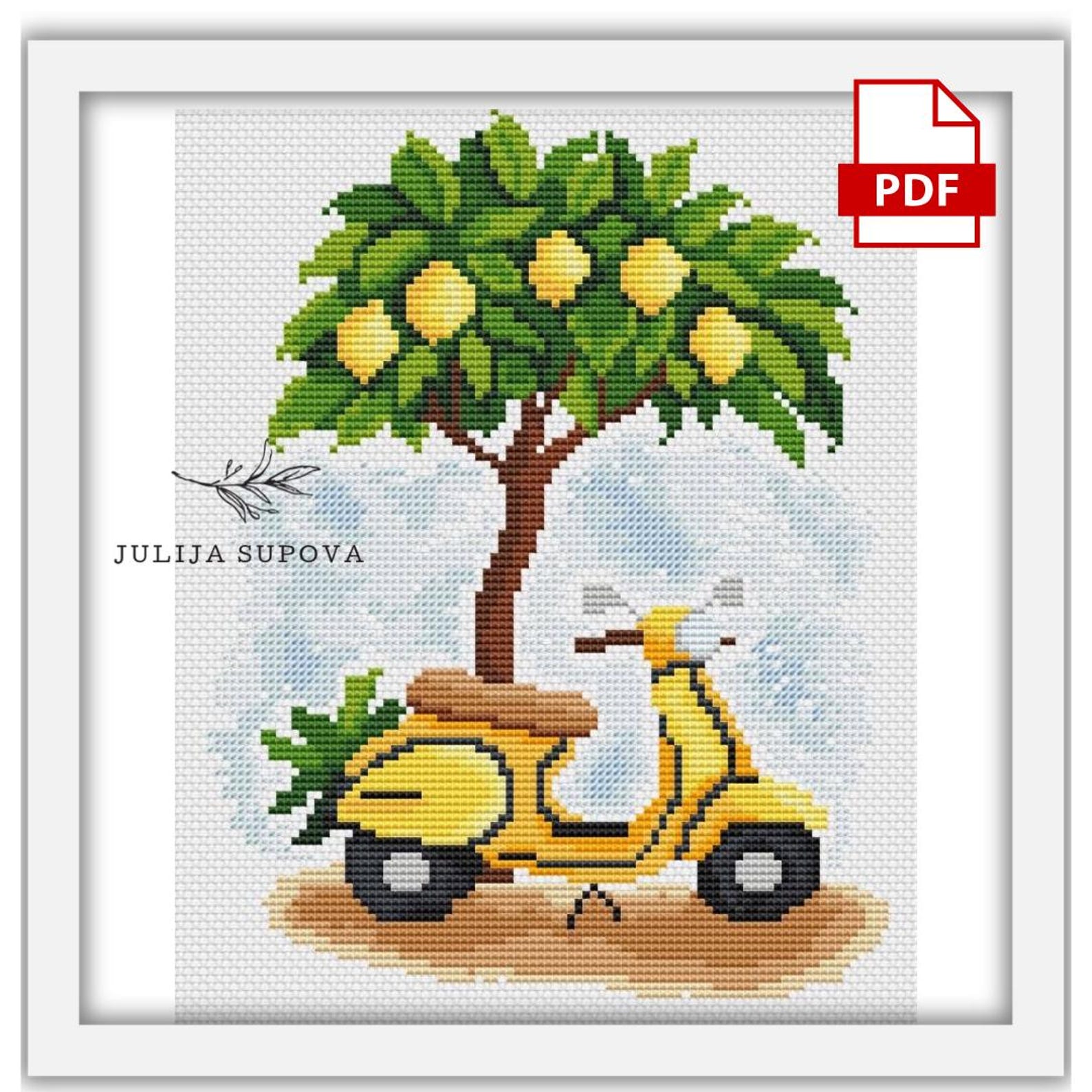 Lemon Tree Cross Stitch Pattern PDF Scooter Embroidery Point De Croix ...