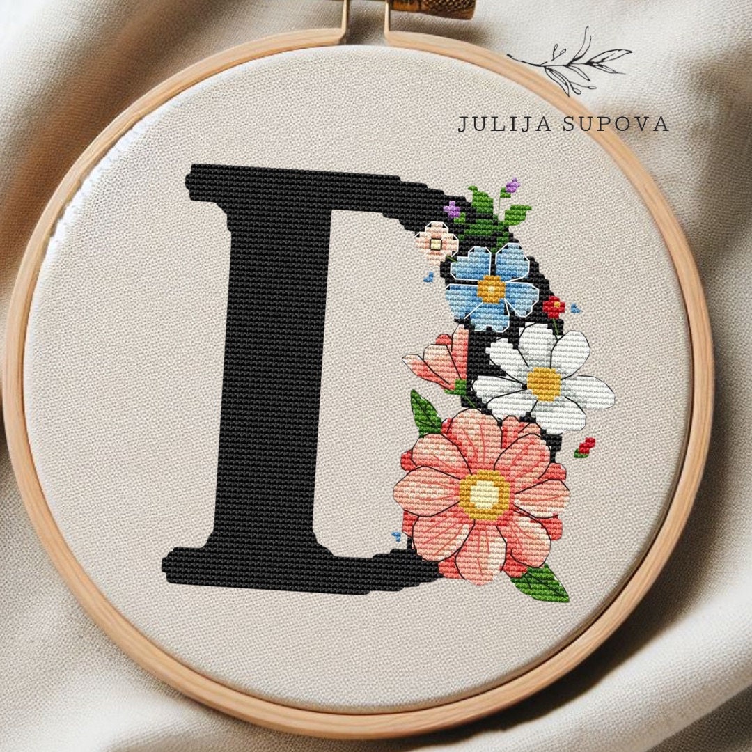 Personalized Letter D Cross Stitch Pattern Floral Embroidery Design ...
