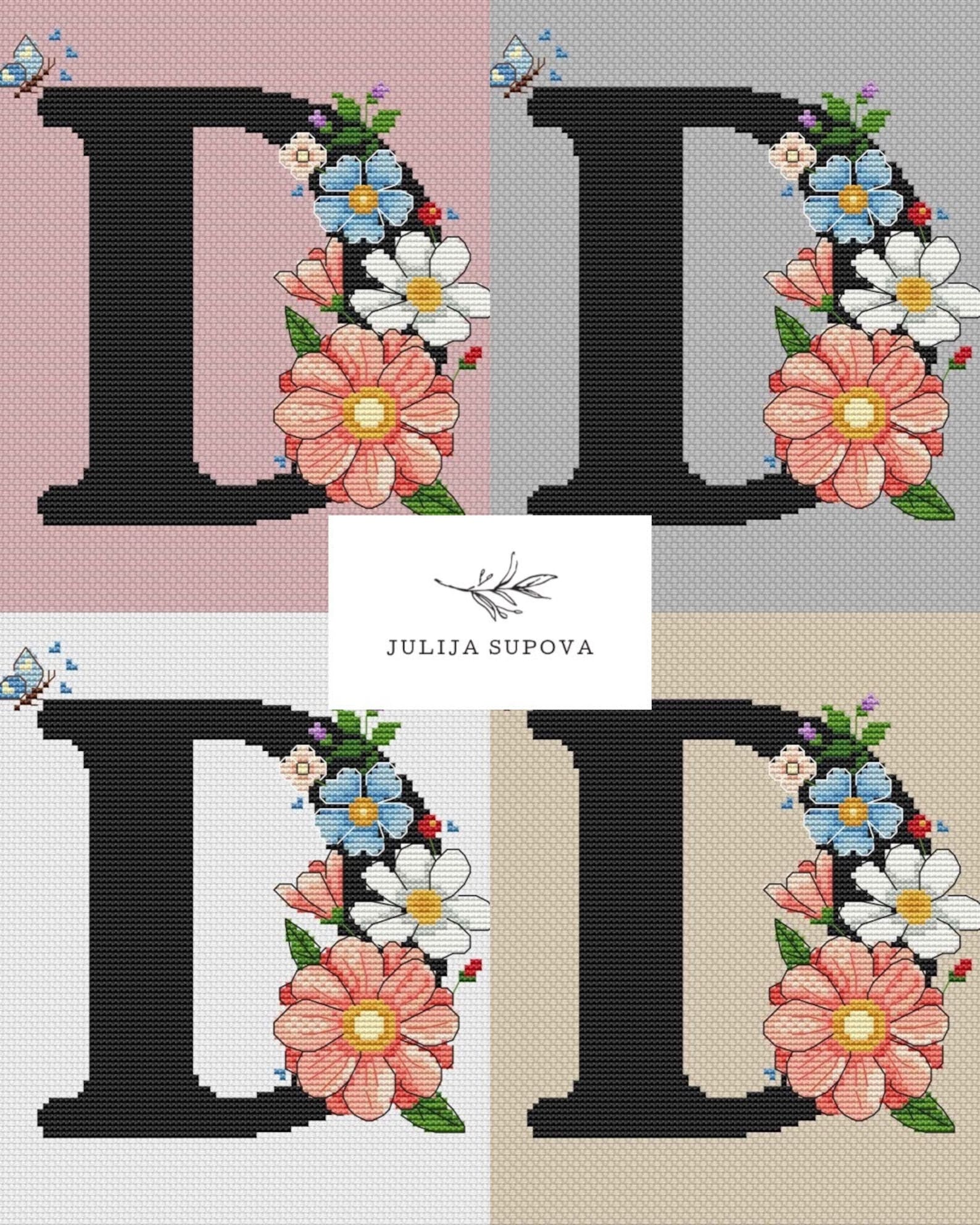 Personalized Letter D Cross Stitch Pattern Floral Embroidery Design ...