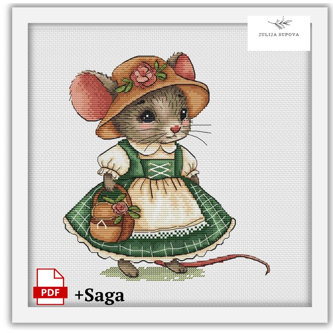 Madame Mouse Cute Cross Stitch Embroidery Design Pdf Needlepoint ...