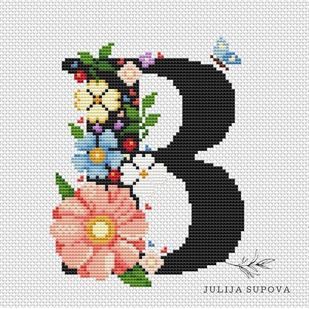Personalized Letter B Cross Stitch Pattern Floral Embroidery Design ...
