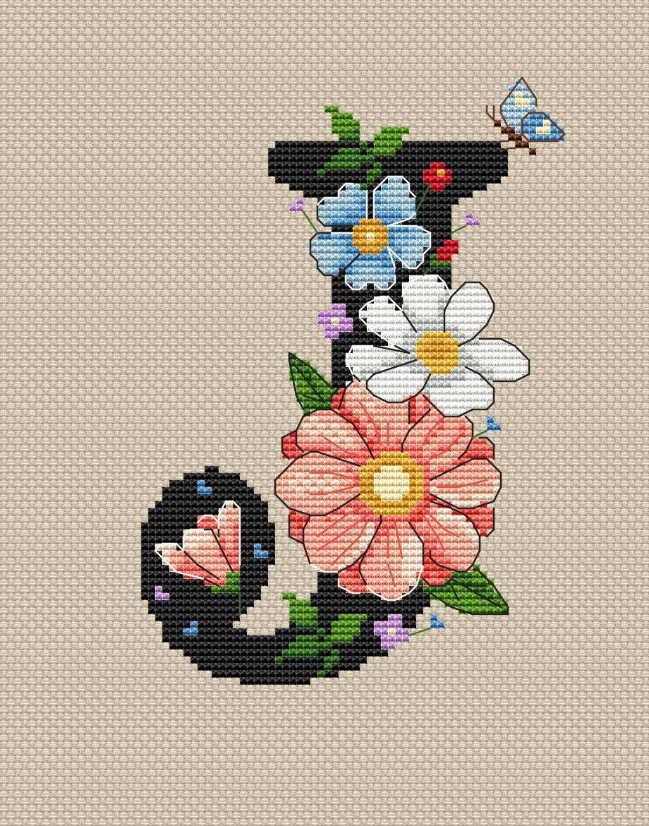Personalized Letter J Cross Stitch Pattern Floral Embroidery Design ...