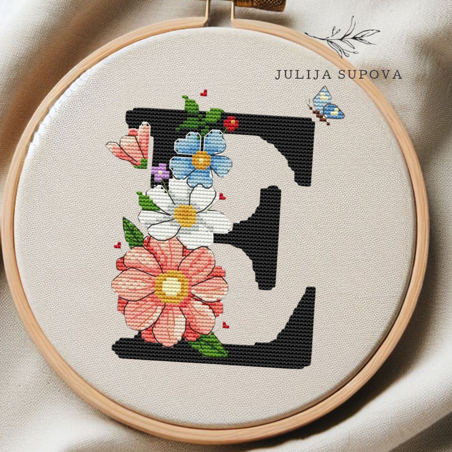 Personalized Letter E Cross Stitch Pattern Floral Embroidery Design ...