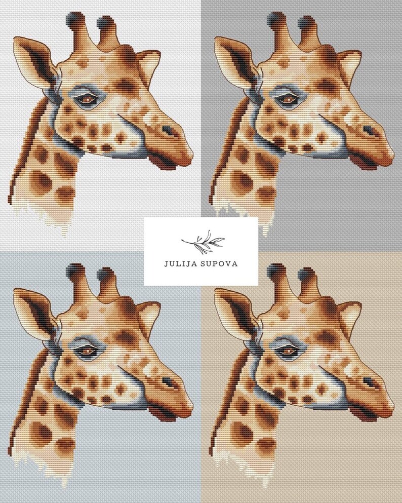 Giraffe Cross Stitch Pattern Needlepoint Canvas Safari Animals Funny ...