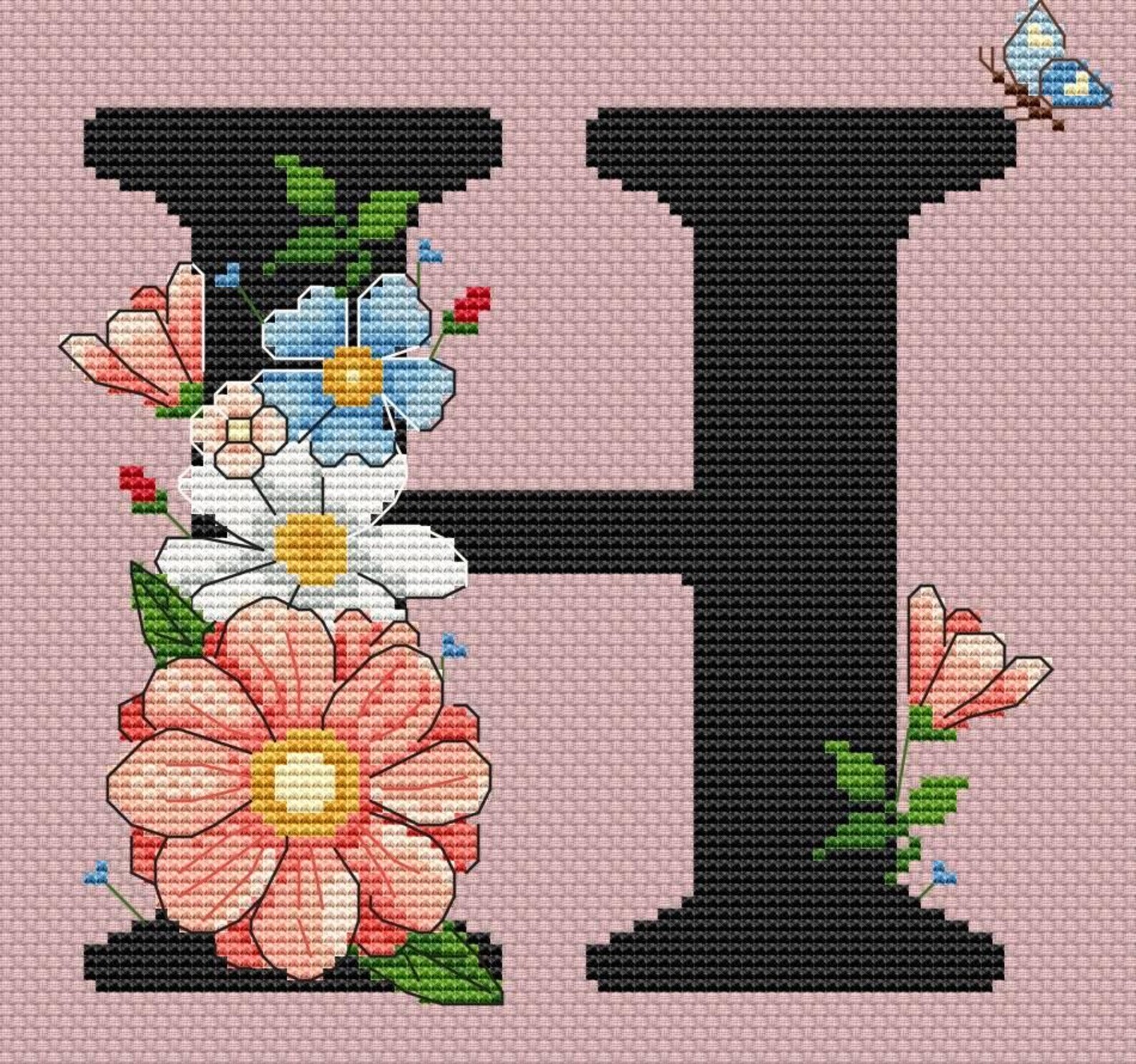 Personalized Letter H Cross Stitch Pattern Floral Embroidery Design ...