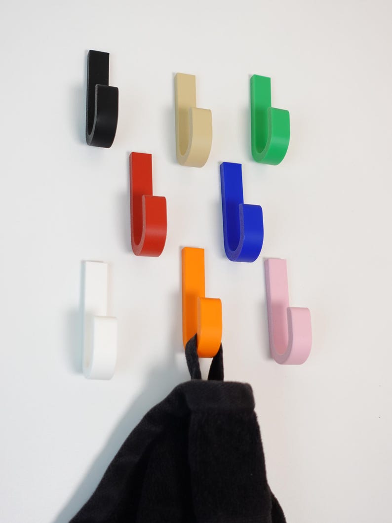 Colorful Wall Hooks - Self Adhesive or Screw Mount - 18 Color Options ...